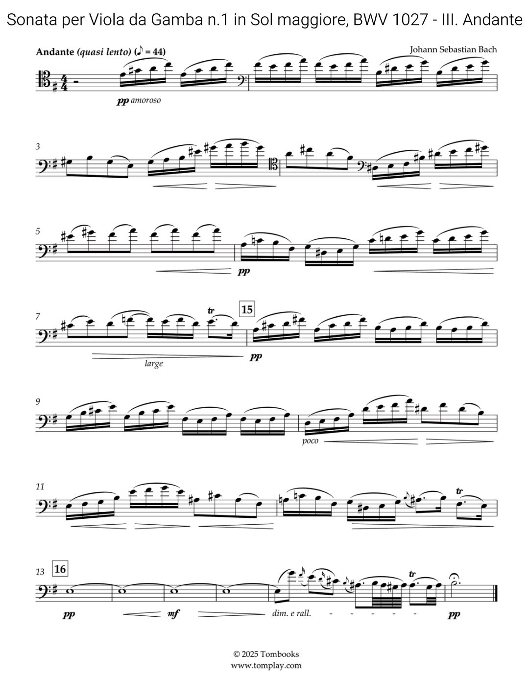 J. S. BACH: Andante from Sonata for Vìola da gamba & Cembalo in G Major ...
